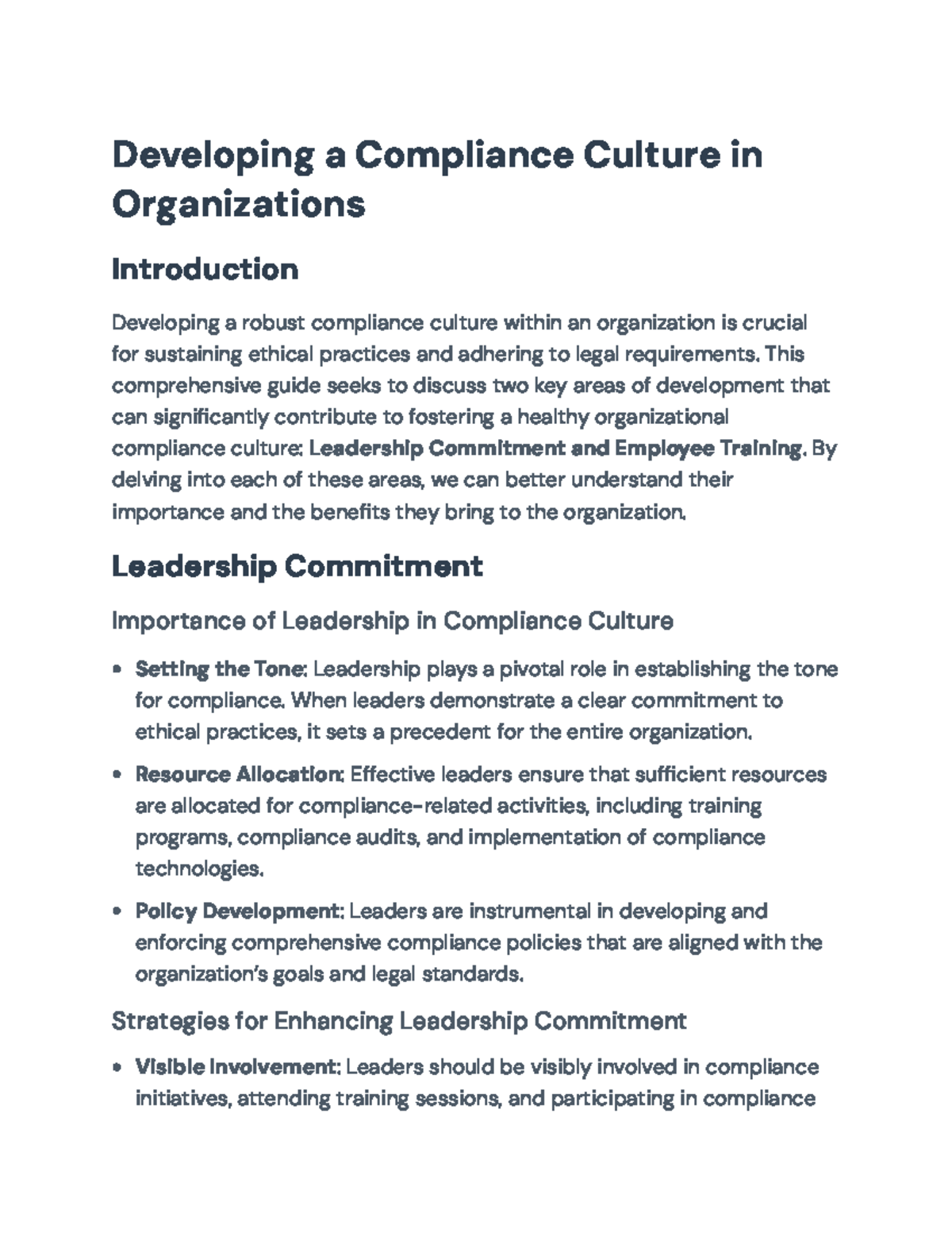 Developing a Compliance Culture: Leadership & Training Guide ...
