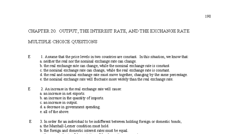 Ch20 TB 5e - MCQs & Essay Qs on Output, Interest & Exchange Rates - Studocu