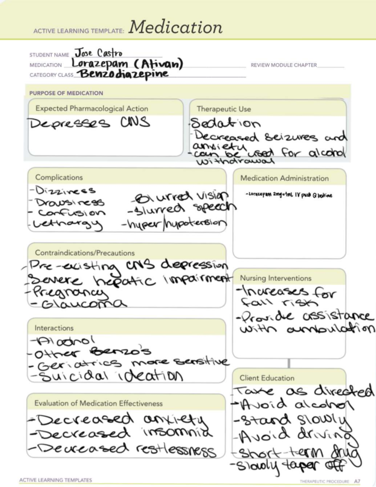 ACTIVE LEARNING TEMPLATE: Medications - Lorazepam & Calcium Gluconate ...
