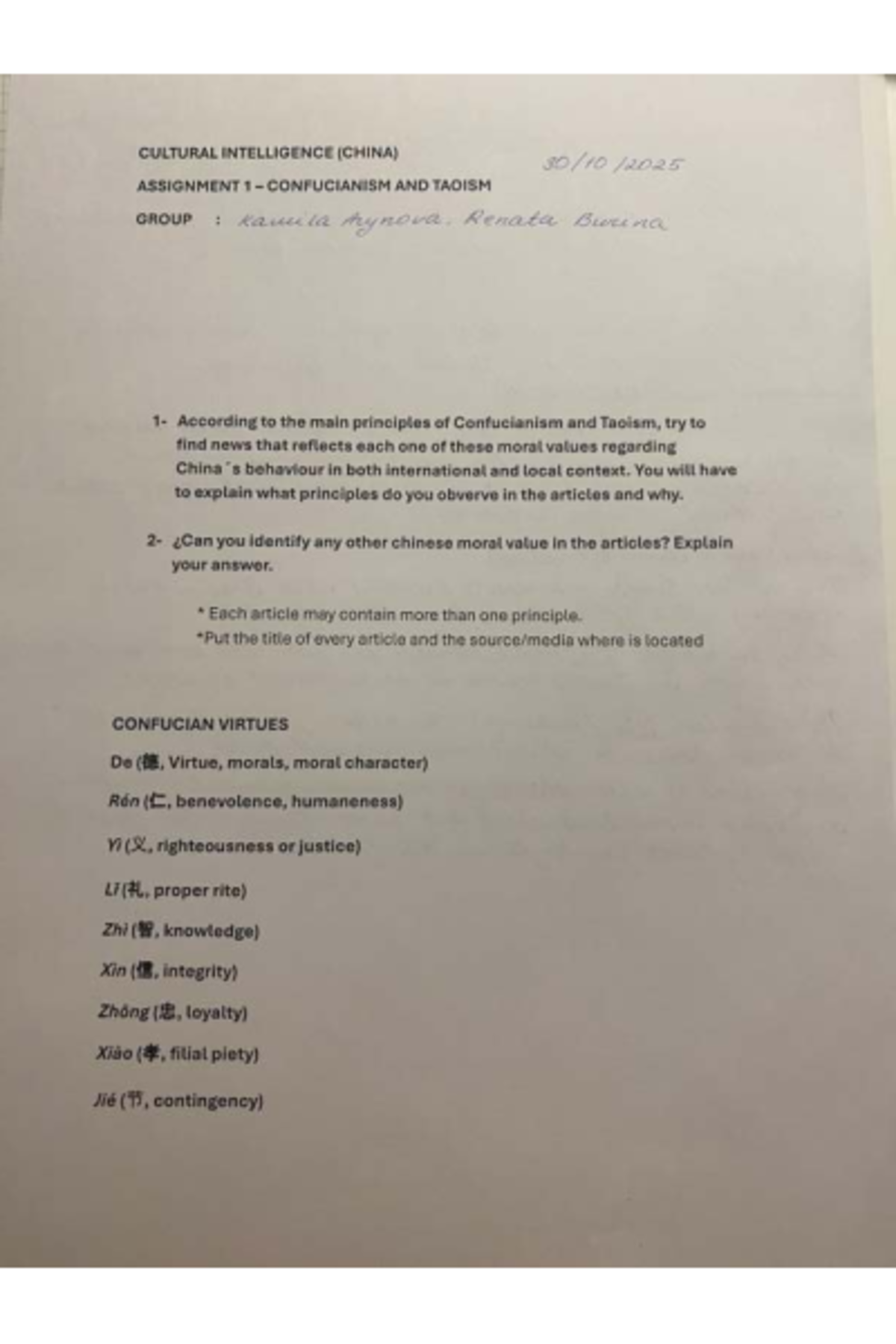 CULTURAL INTELLIGENCE (CHINA) ASSIGNMENT: CONFUCIANISM & TAOISM - Studocu