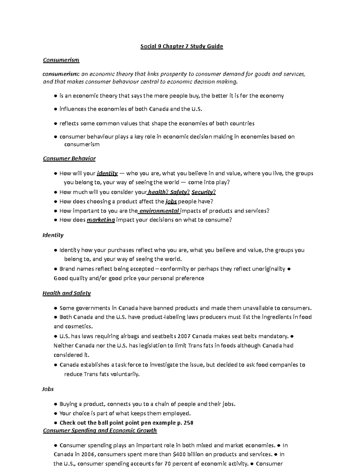 Social 9 Chapter 7 Study Guide: Understanding Consumerism - Studocu