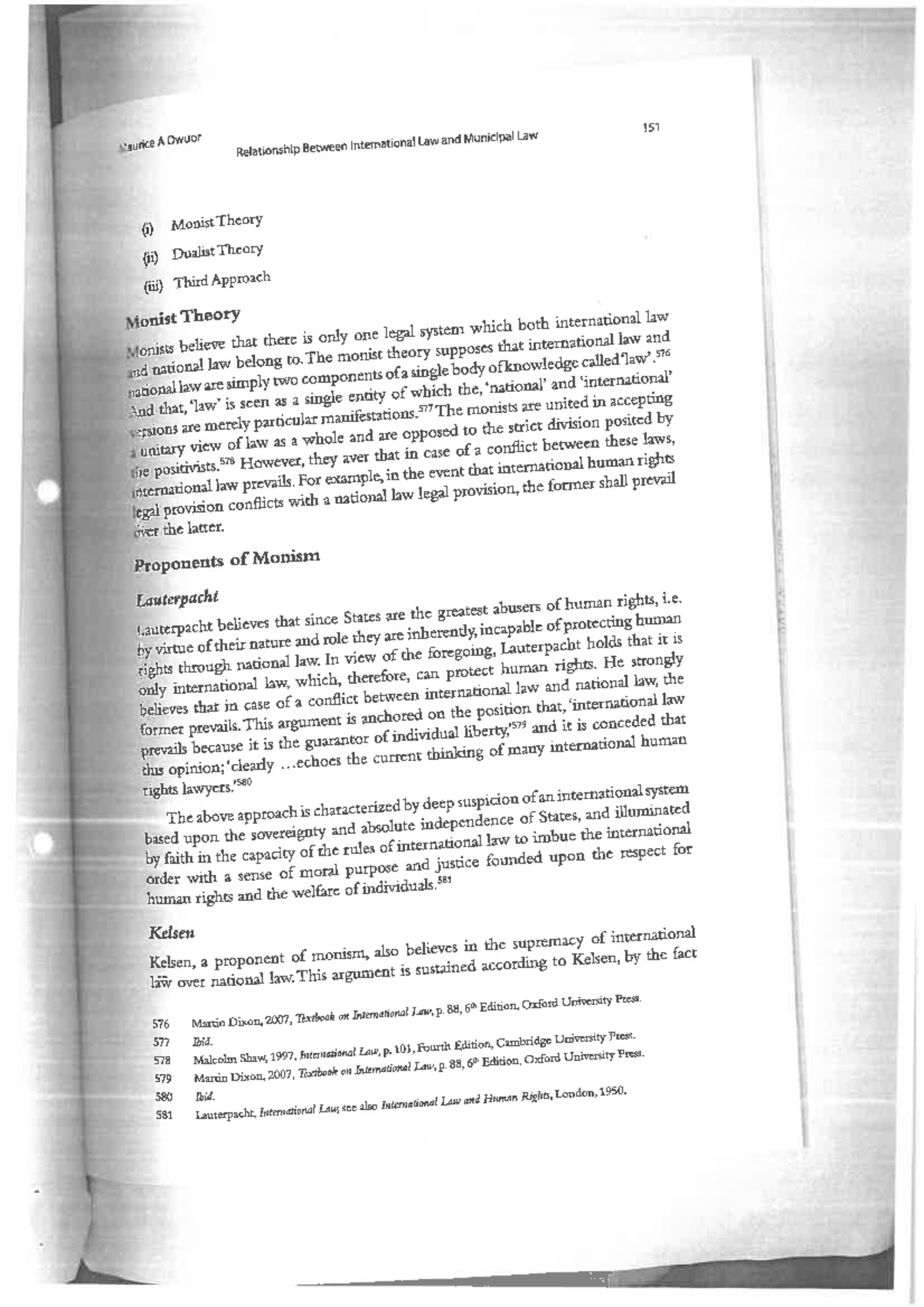 Monism and Dualism: The Interplay of International and Municipal Law 151 - Studocu