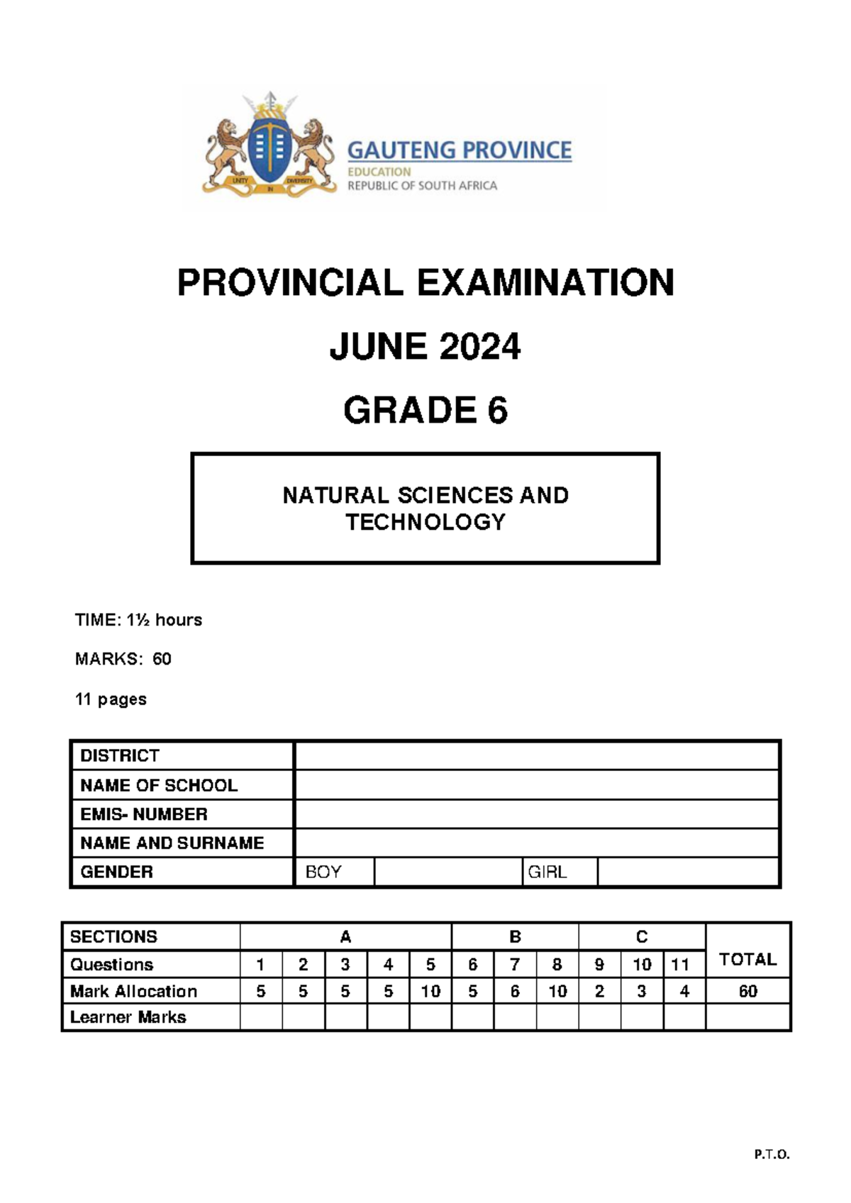 Grade 6 Natural Sciences & Technology June 2024 Exam Question Paper ...