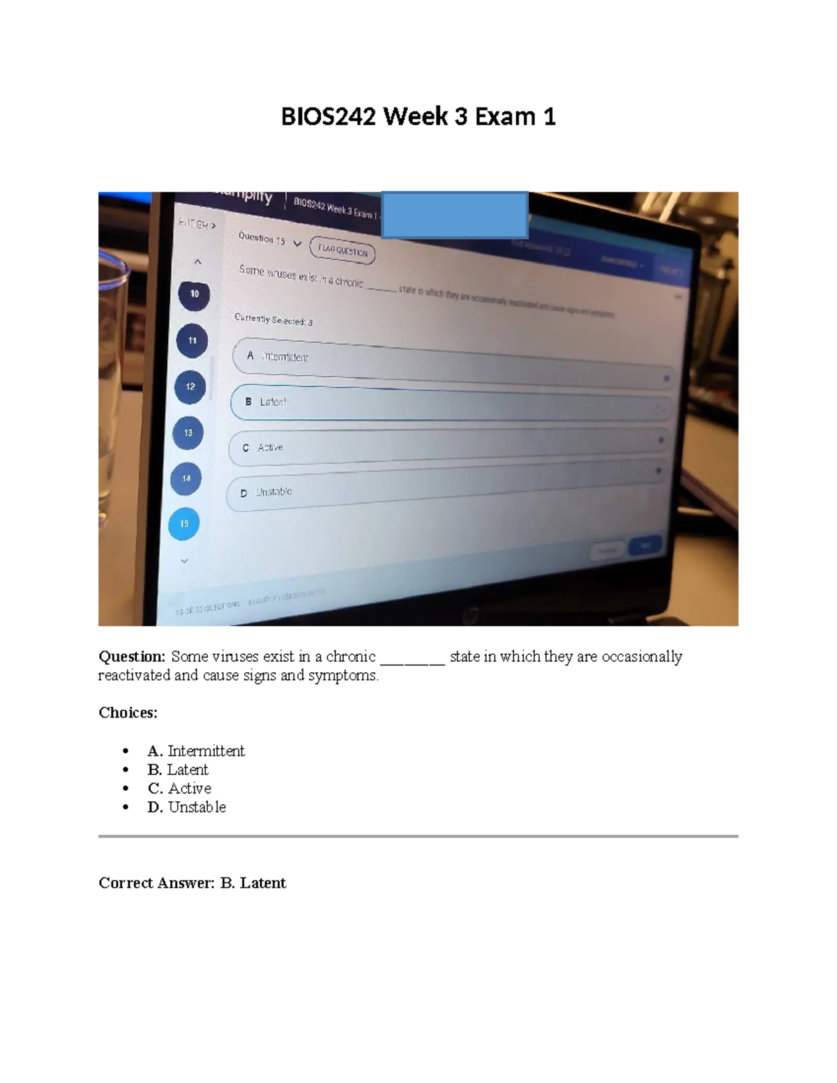 BIOS242 Week 3 Exam 1 - Key Questions and Answers - Studocu
