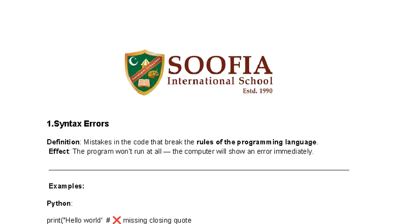 Programming Errors: Syntax & Logic Errors Explained - Studocu
