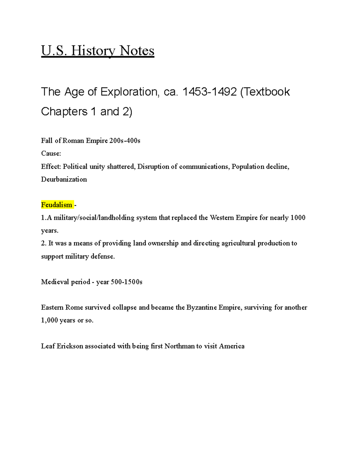 U.S. History Notes: The Age of Exploration & European Motivations - Studocu