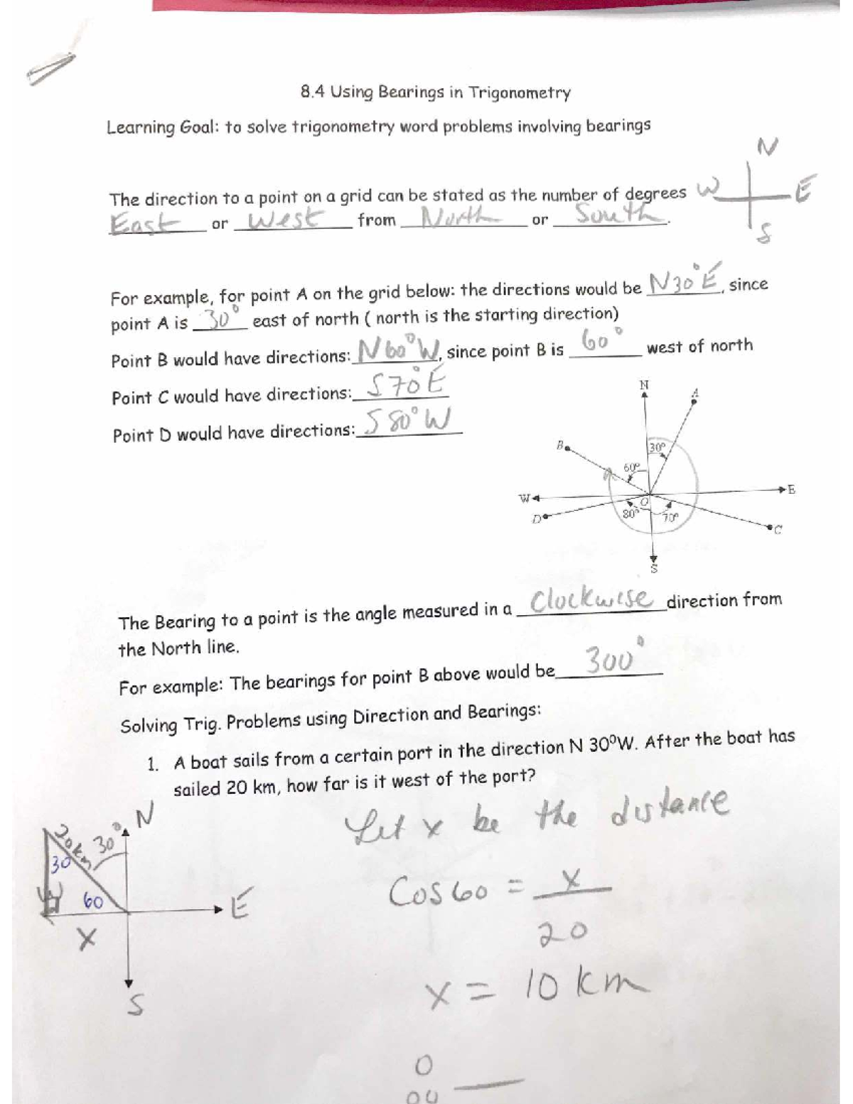 Lesson 8.4: Bearings in Trigonometry - Solving Word Problems - Studocu