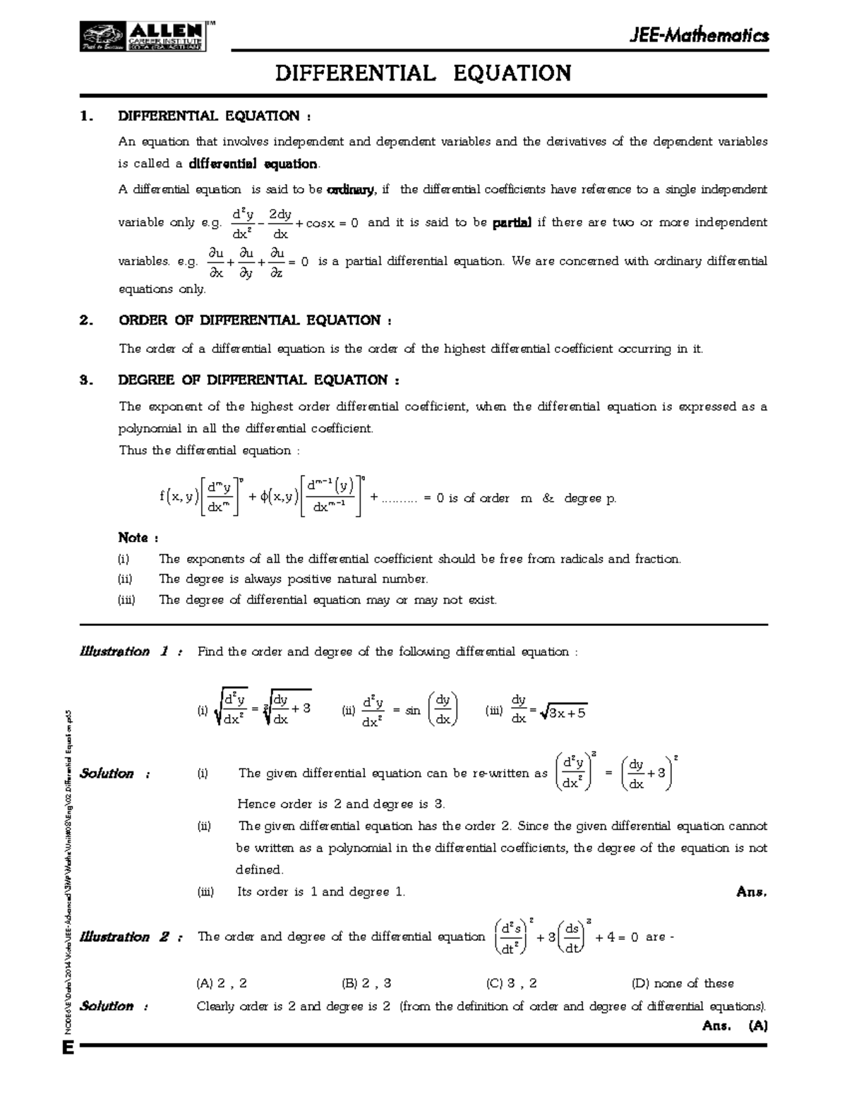 Differential Equations (MATH 101): Concepts, Order, and Solutions - Studocu