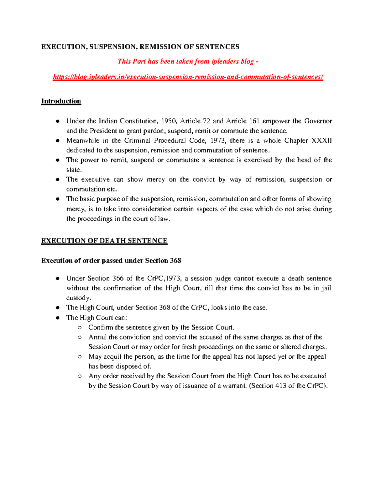 Execution, suspension remission of sentences - EXECUTION, SUSPENSION, REMISSION OF SENTENCES ...