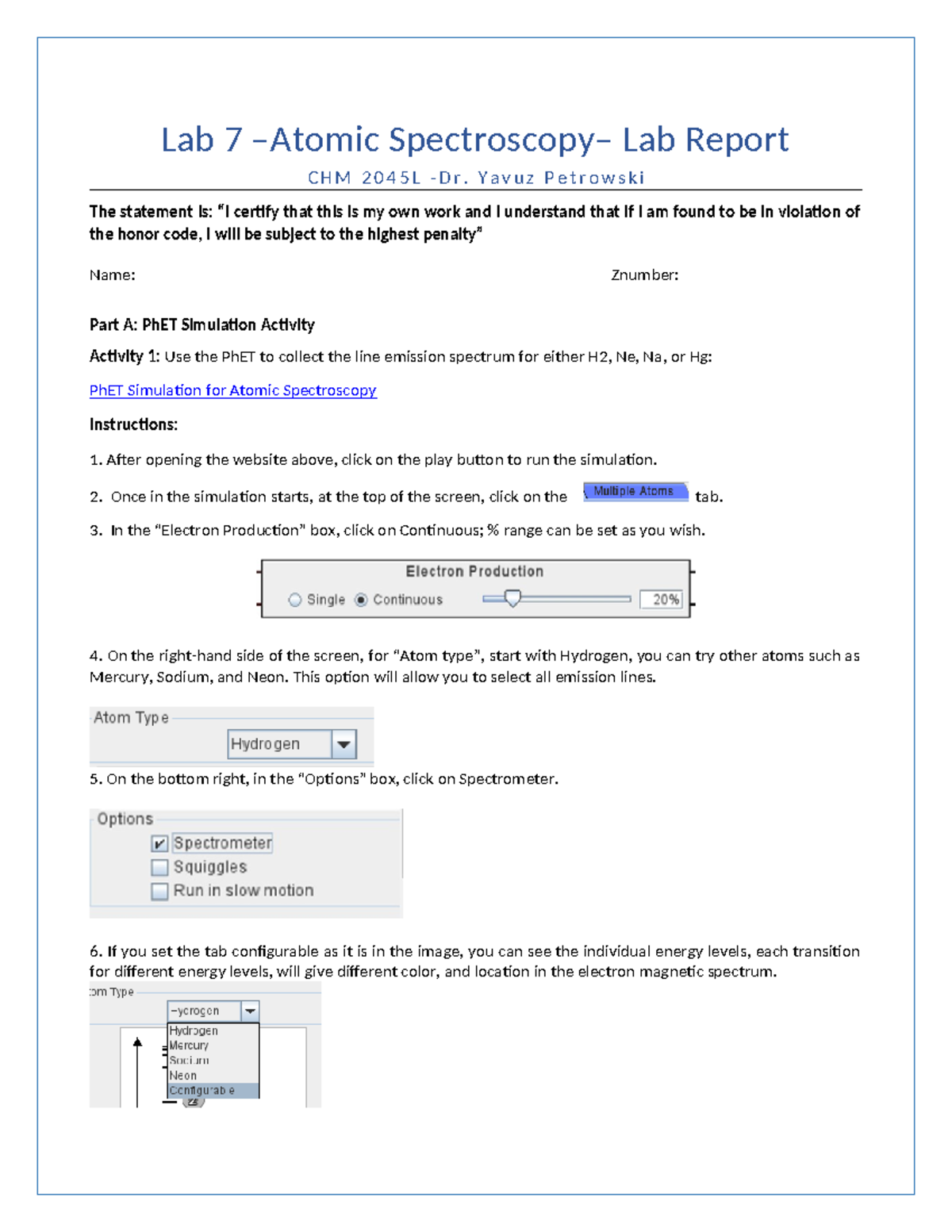 Lab 7 - CHM 2045L - Atomic Spectroscopy Lab Report & Results - Studocu