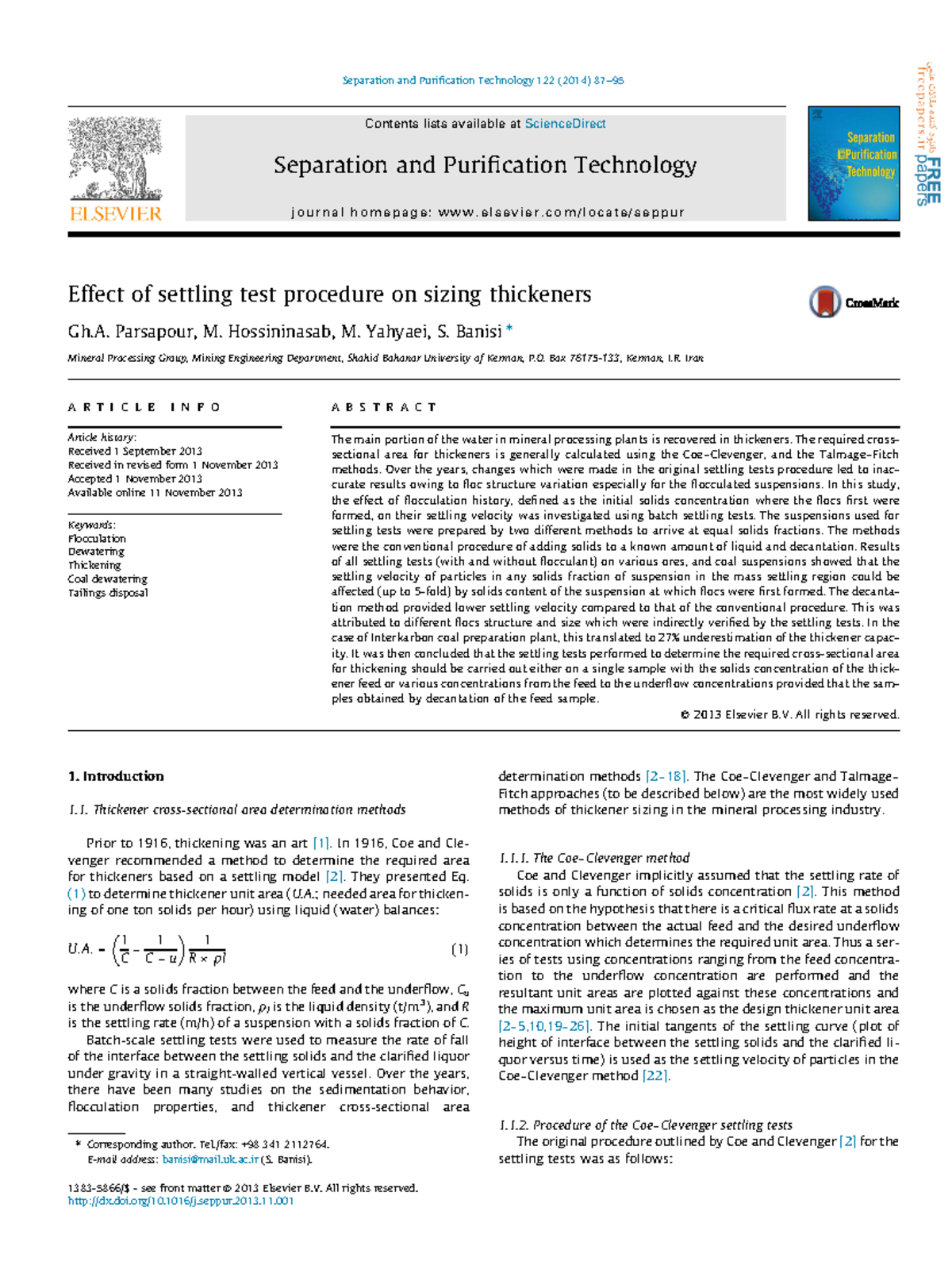 Settling Test Procedures Impact on Thickener Sizing: A Study - Studocu