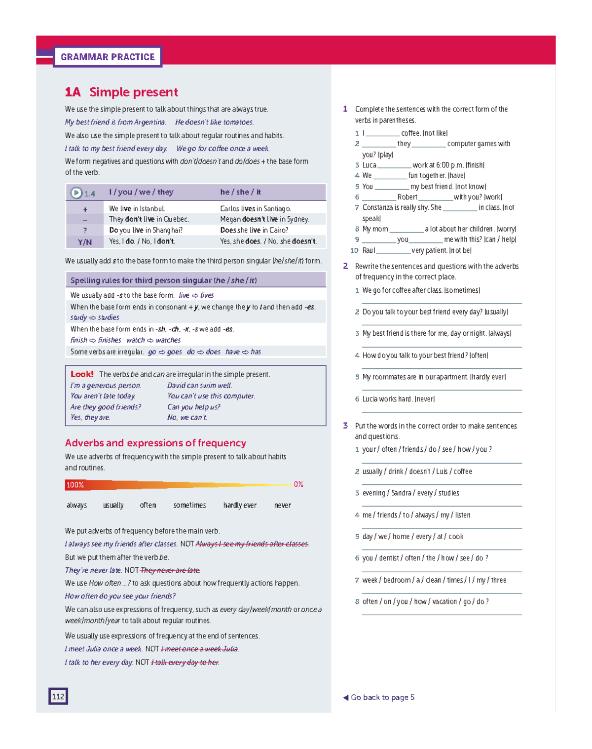 Intermediate - Grammar and vocabulary Practice - 112 Go back to page 5 ...