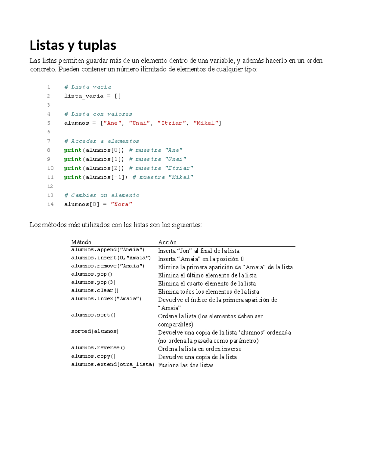 Listas y Tuplas - Práctica de Programación en Python - Studocu