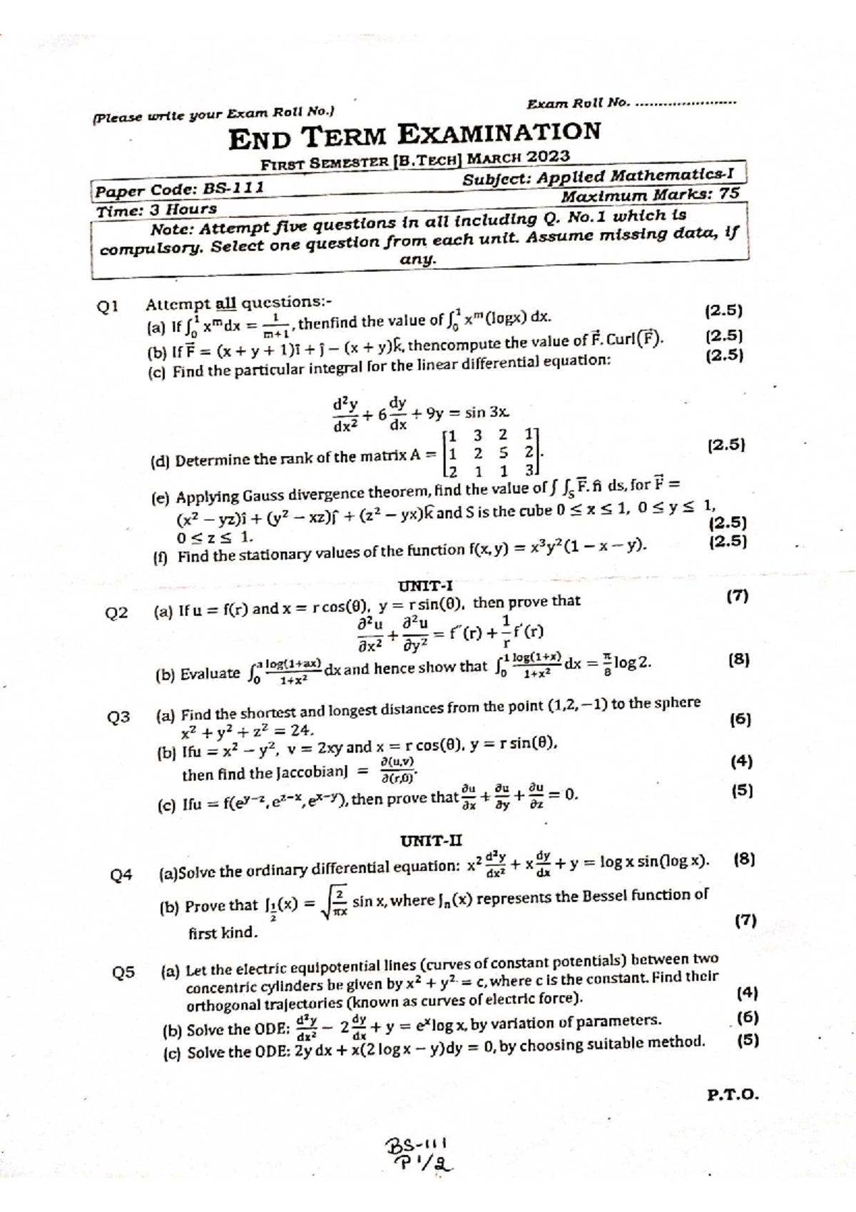 End Term Exam Paper: Applied Mathematics (Code: 22-23) - Studocu