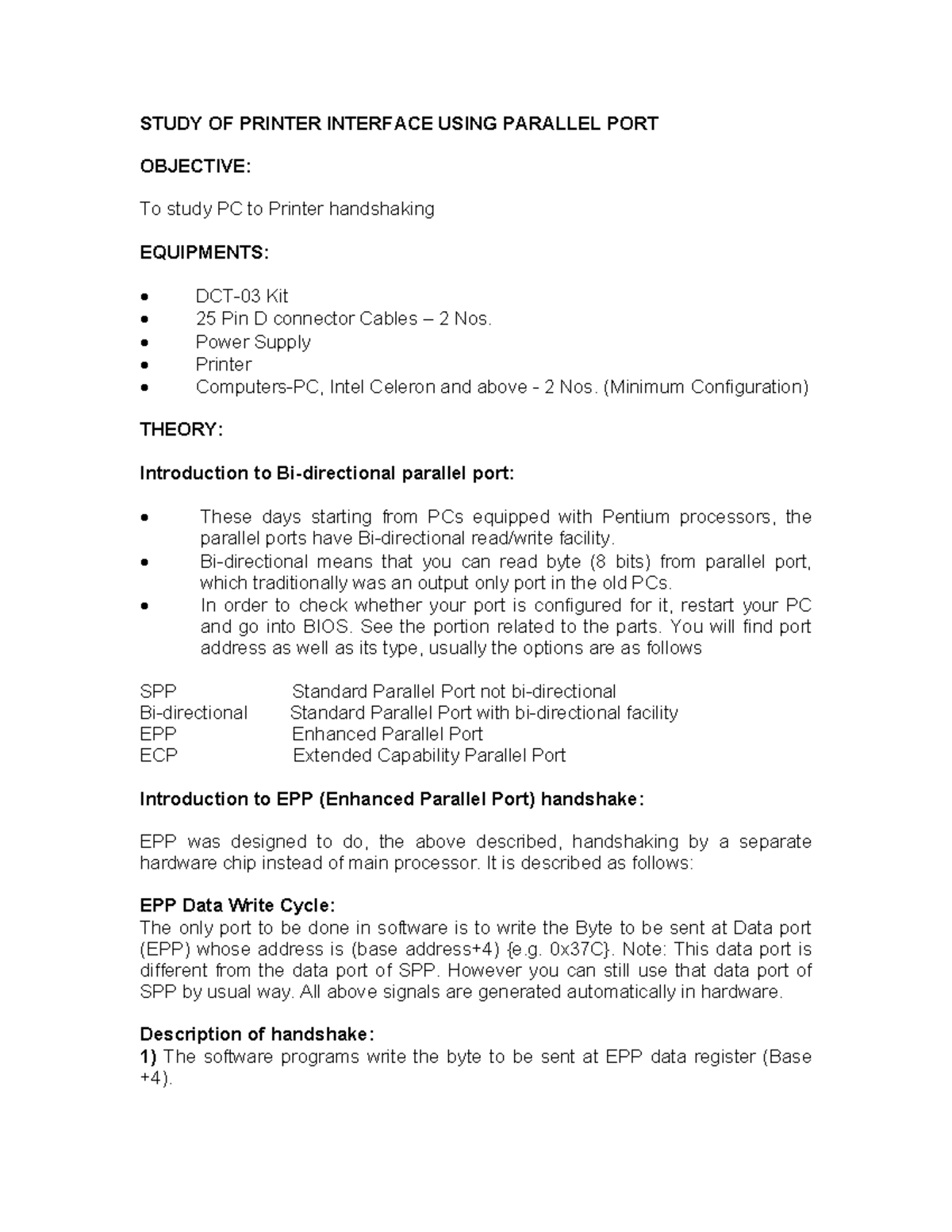 DCT-03 EXP-09 - Study of PC to Printer Handshaking via Parallel Port ...