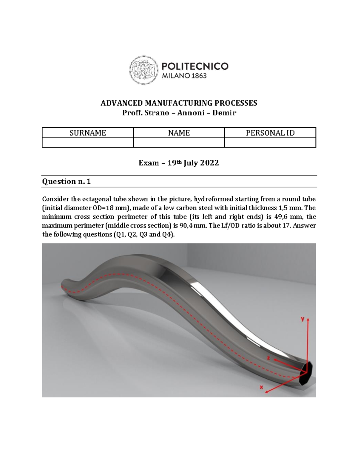 AMP Advanced Manufacturing Processes Exam Questions - 19th July 2022 ...