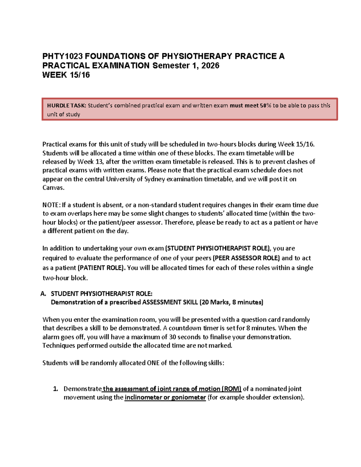 PHTY1023 Practical Examination Guidelines - Semester 1, 2026 - Studocu