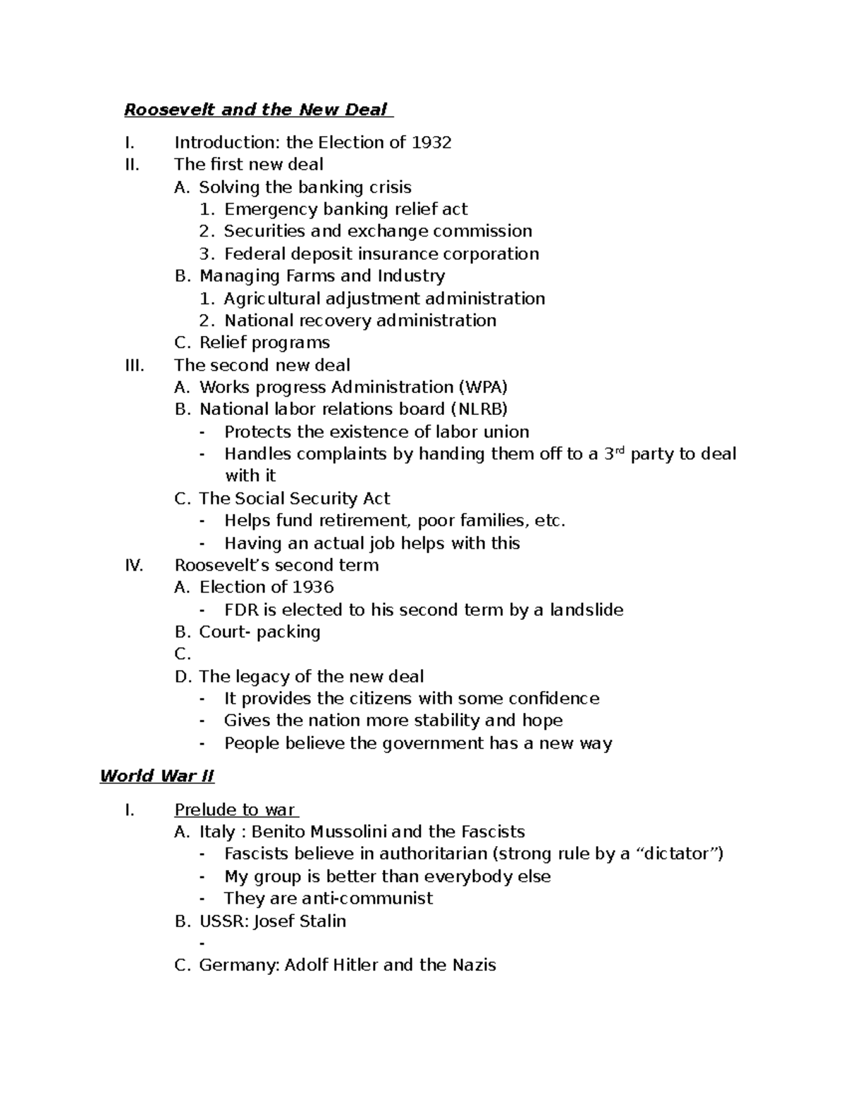 HIST 202: An Overview of Roosevelt's Policies and WWII Events - Studocu