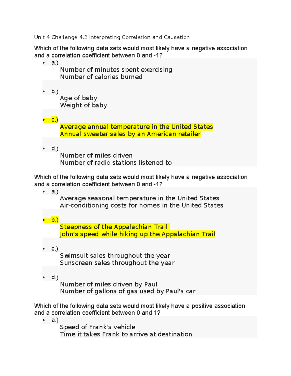 Unit 4 Challenge 4.2: Correlation and Causation Analysis - Studocu