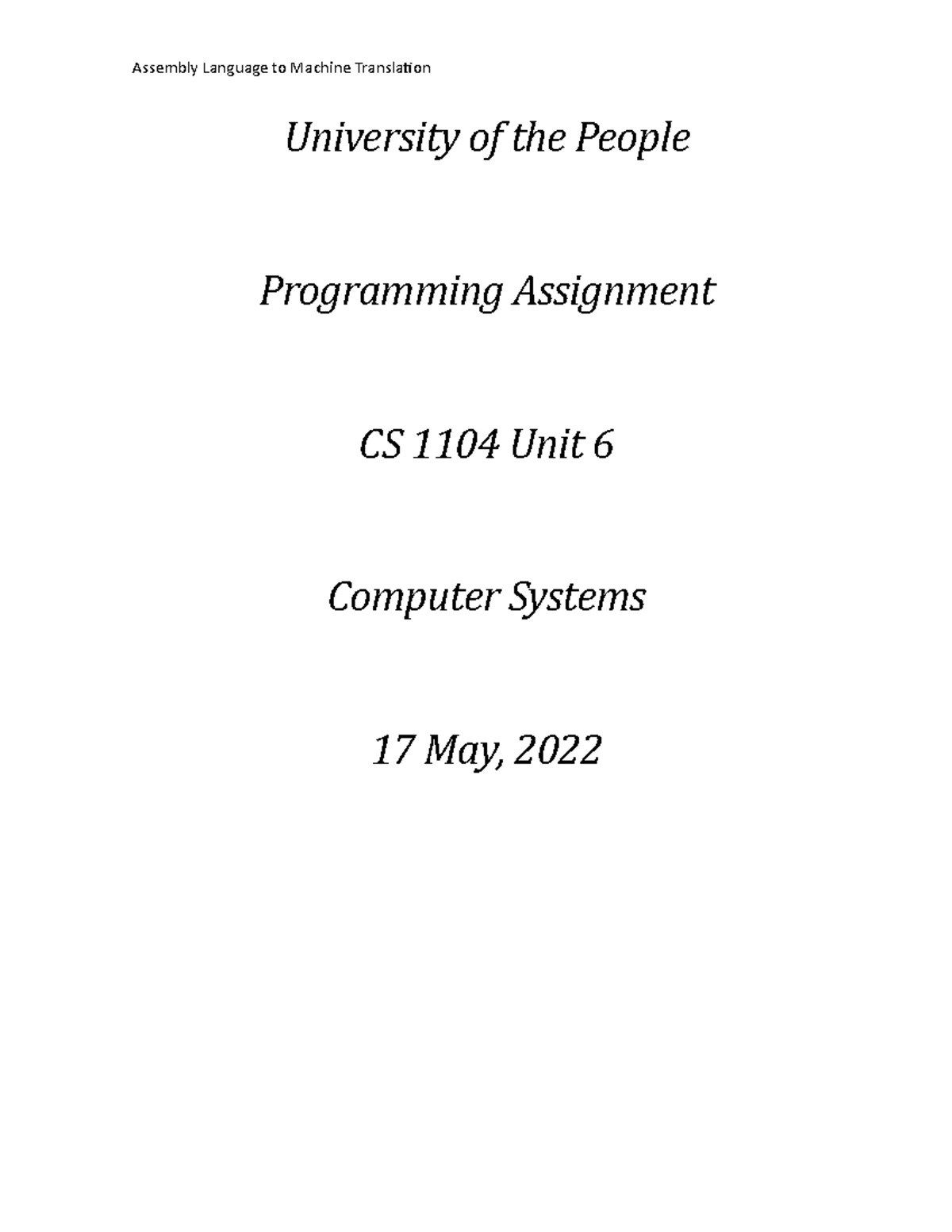 Written assignment CS1104 unit 6 - University of the People Programming Assignment CS 1104 Unit ...