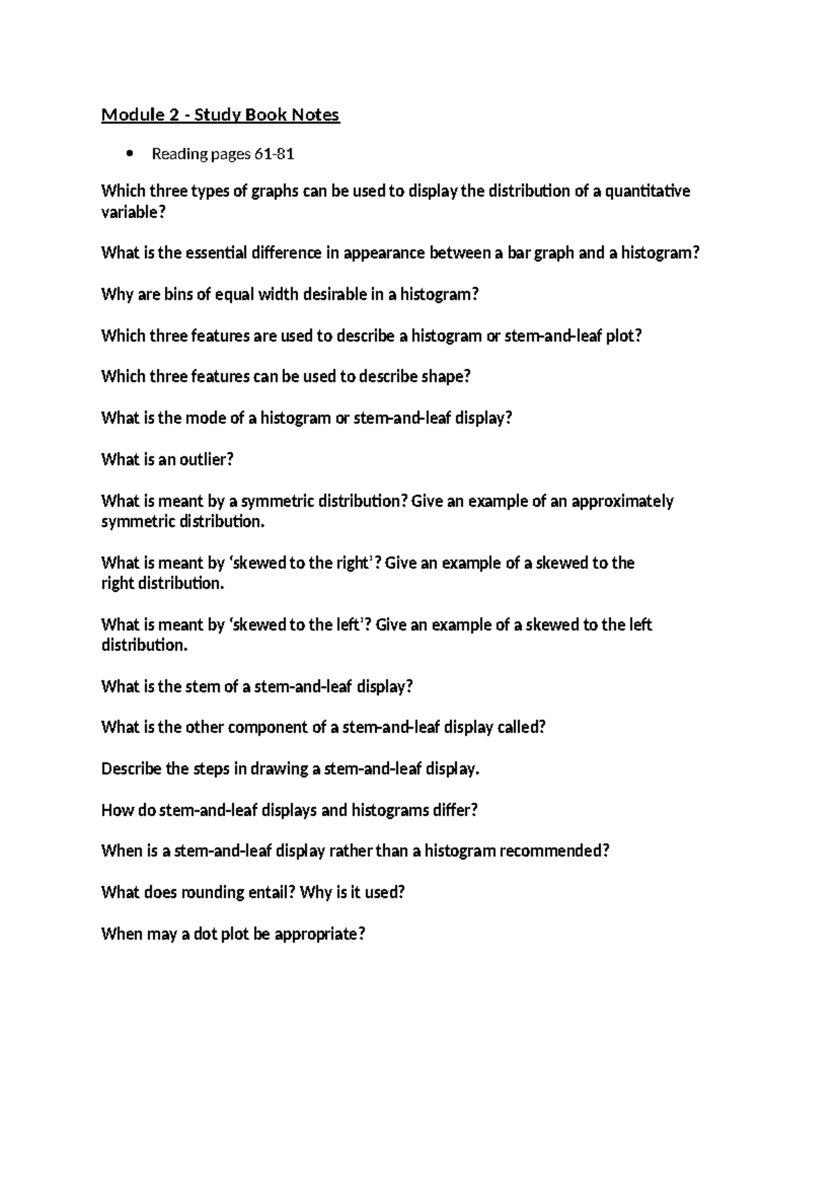 Module 2 - Study Guide: Graphs and Distributions - Module 2 - Study ...