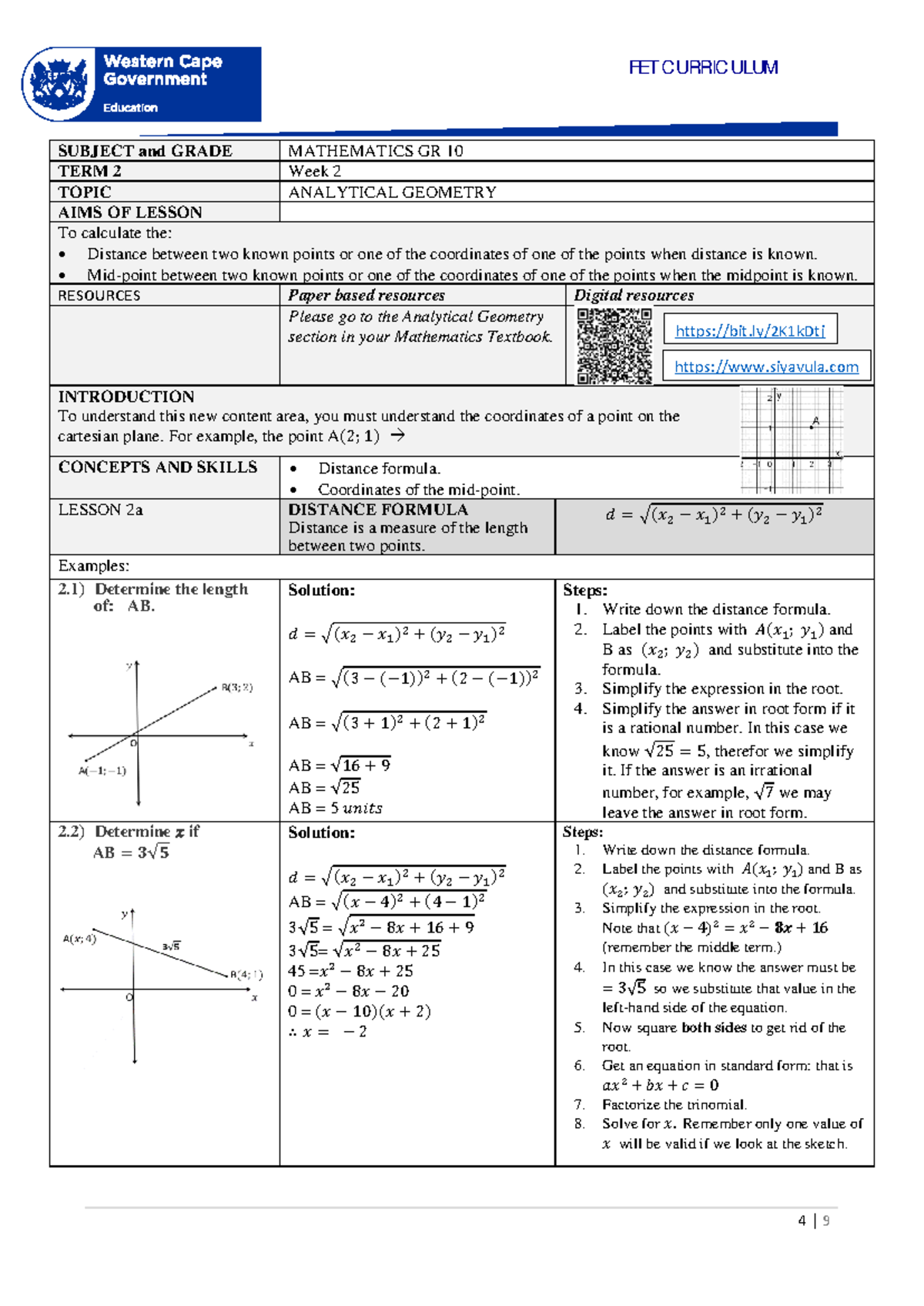 GR 10 Maths Term 2 Week 2: Analytical Geometry Lesson Notes - Studocu