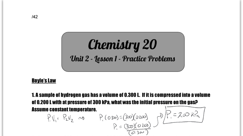 Chemistry 20 - Unit B - Gas Laws Review Key - Studocu
