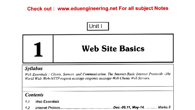 Web Essentials (Unit 1) Lecture Notes: Web Clients, Servers & HTTP ...