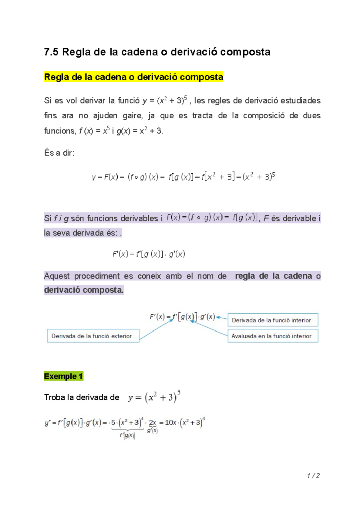 Regla de la Cadena y Derivació Composta - Càlcul 7.5 - Studocu