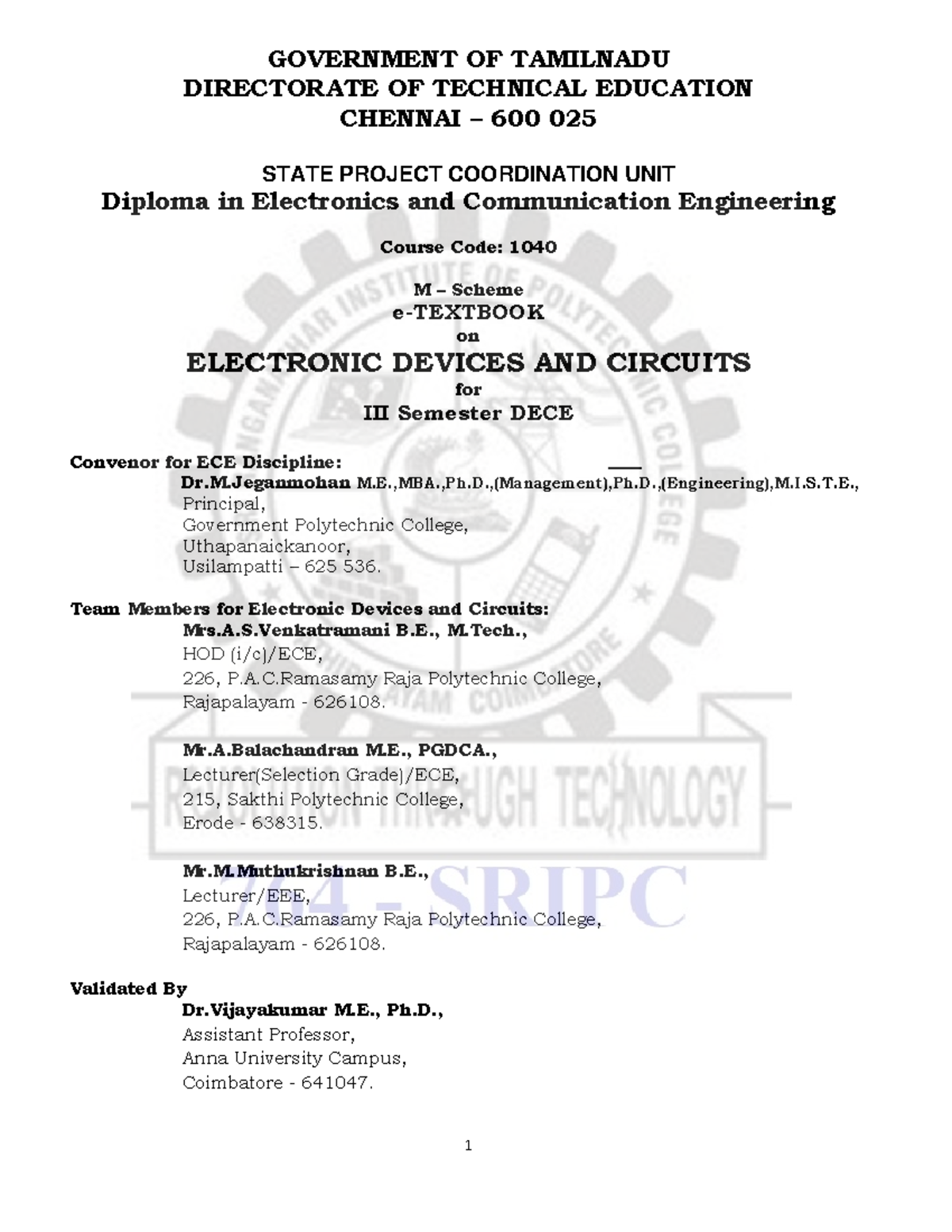ELECTRONIC DEVICES AND CIRCUITS - Diploma Course 1040 M Scheme - Studocu
