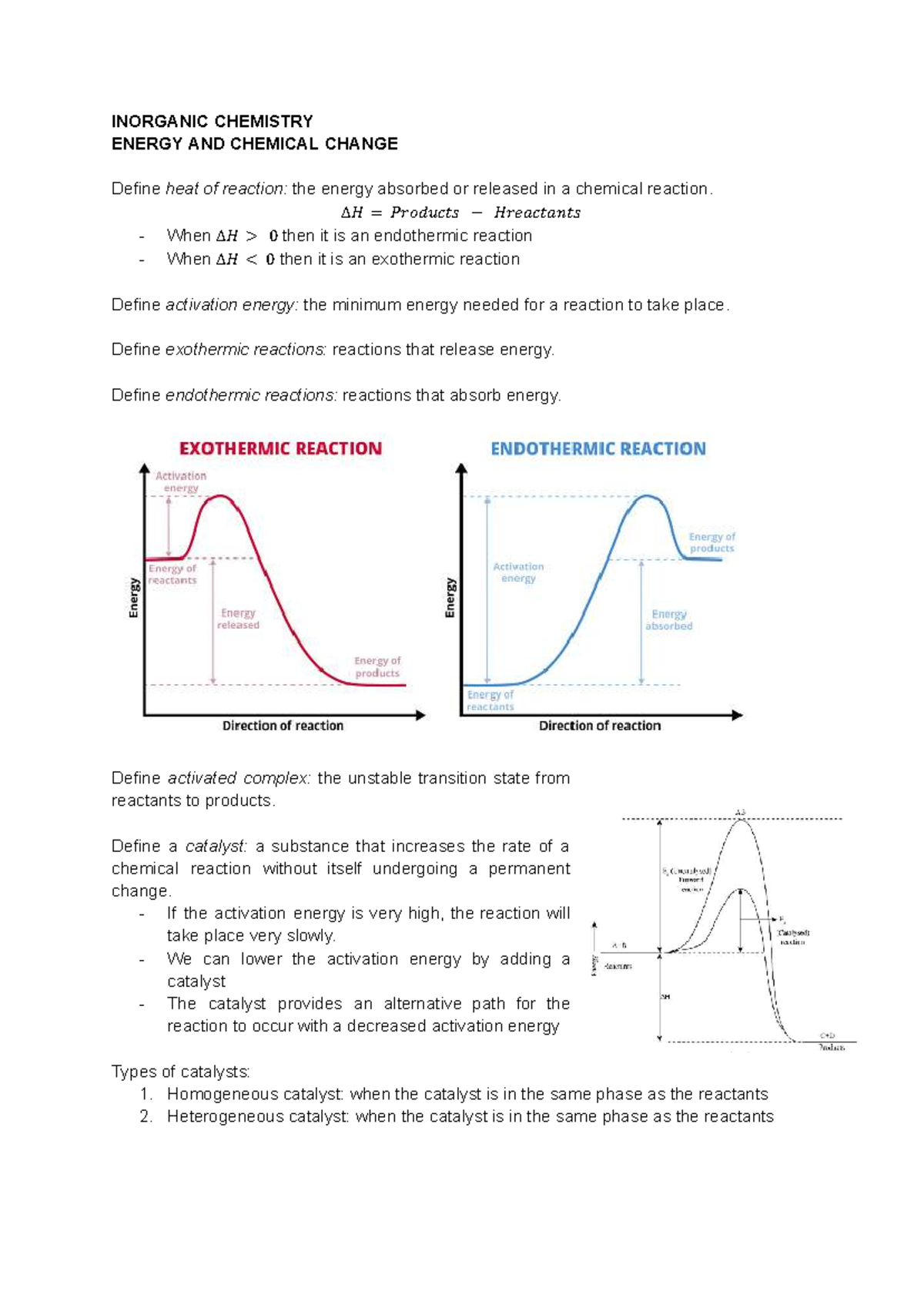 Inorganic Chemistry - Grade 12: Energy, Reactions & Equilibrium Notes ...