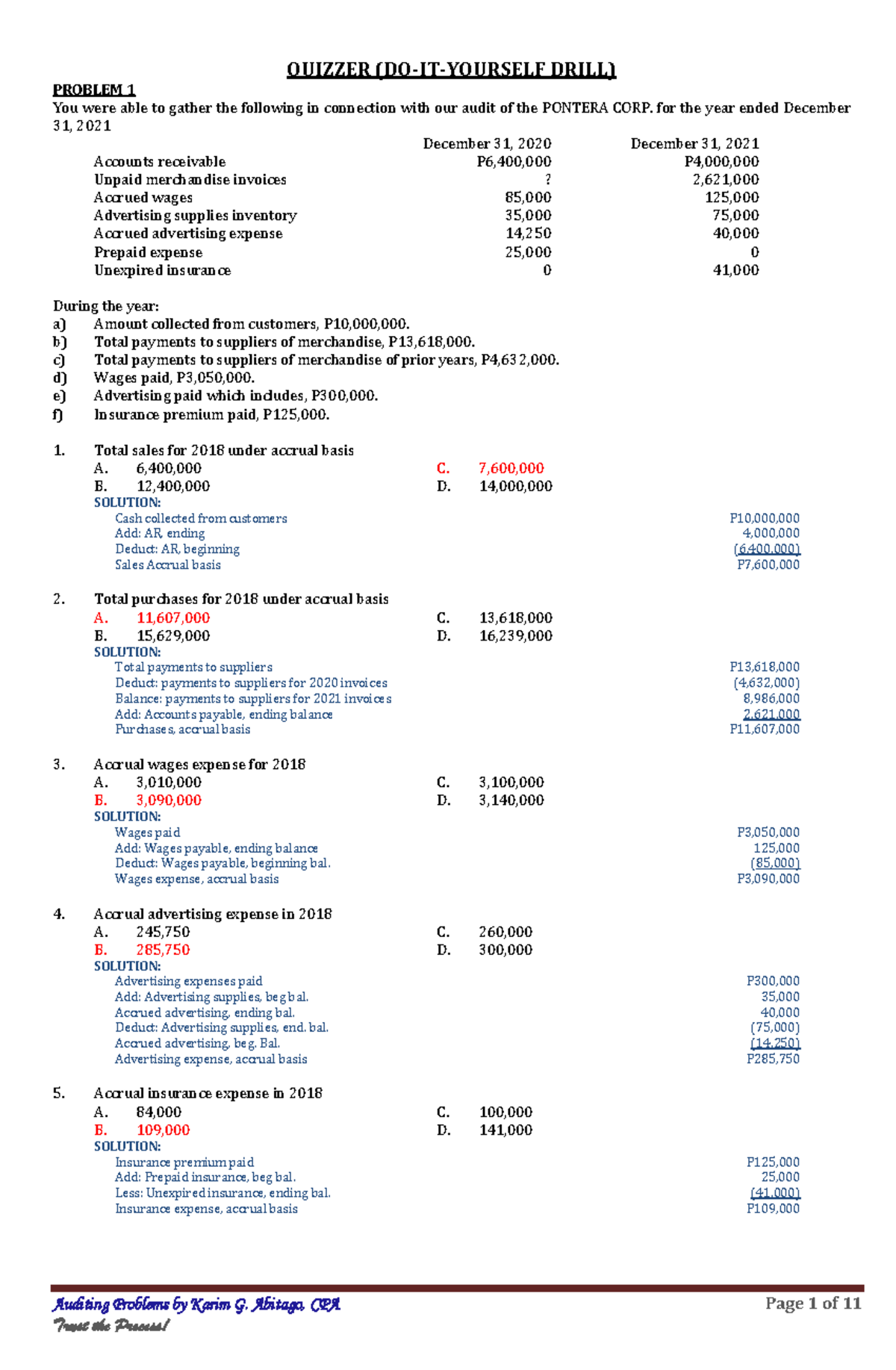 02-Auditing Quizzer - Practice Problems and Solutions - Studocu
