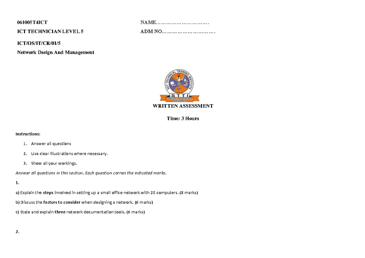 061005T4ICT ICT Technician Level 5 Network Design Assessment - Studocu