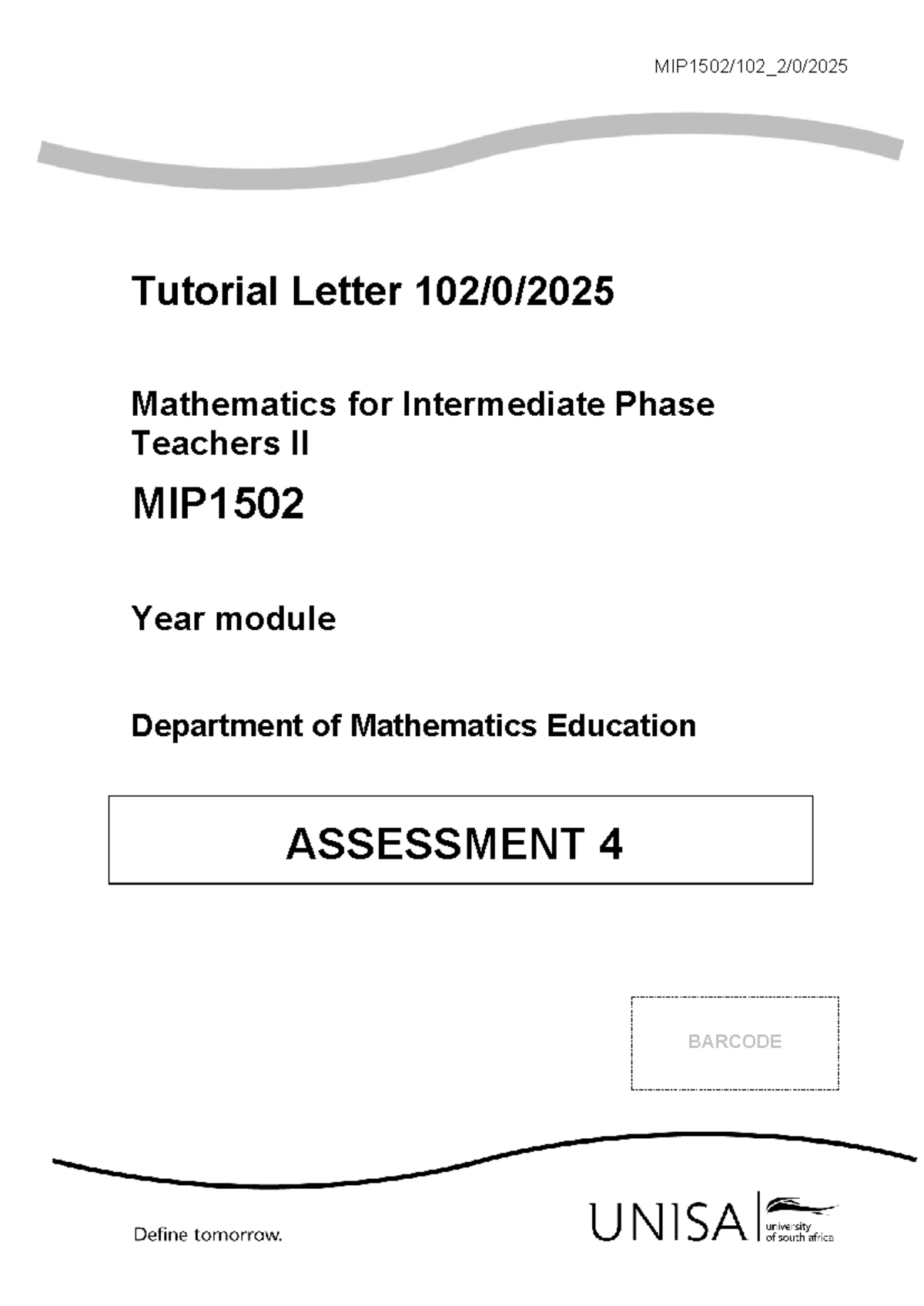 MIP1502 Assessment 4: Mathematics for Intermediate Phase Teachers - Studocu