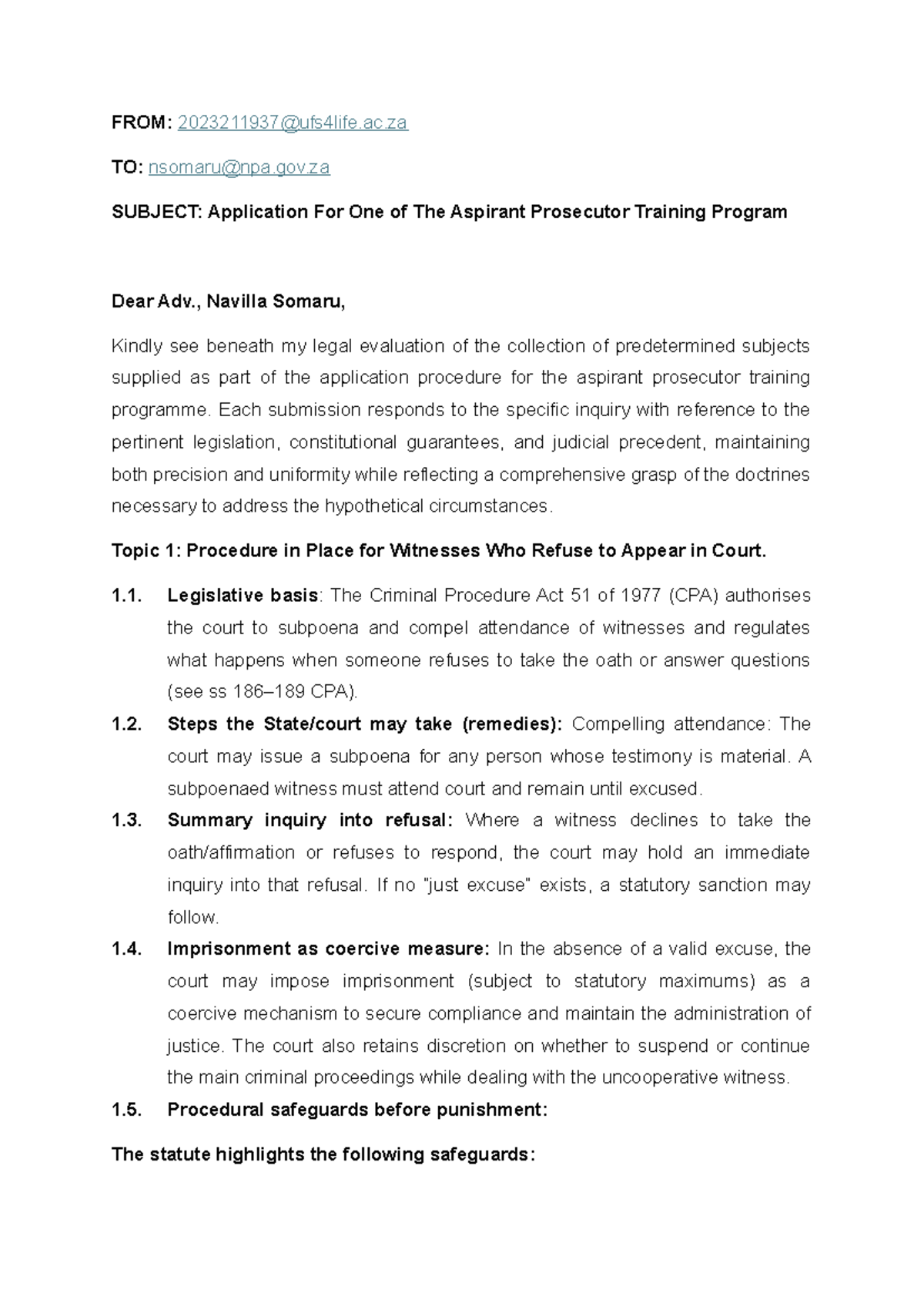 LCPR 401 - Legal Evaluation for Prosecutor Training Program Application ...