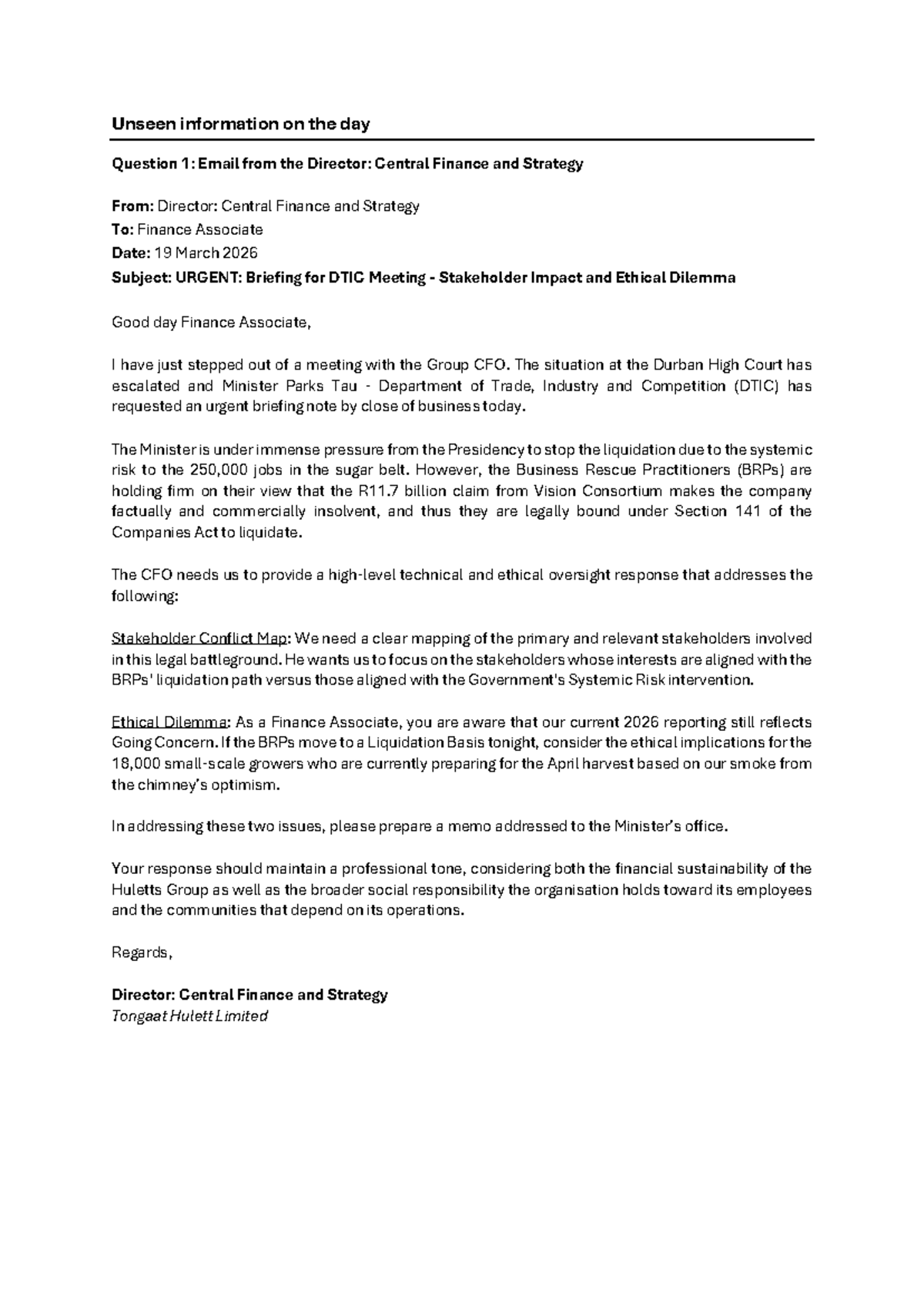 E1 - Final Exam Memo: DTIC Meeting Briefing on Ethical Dilemma - Studocu