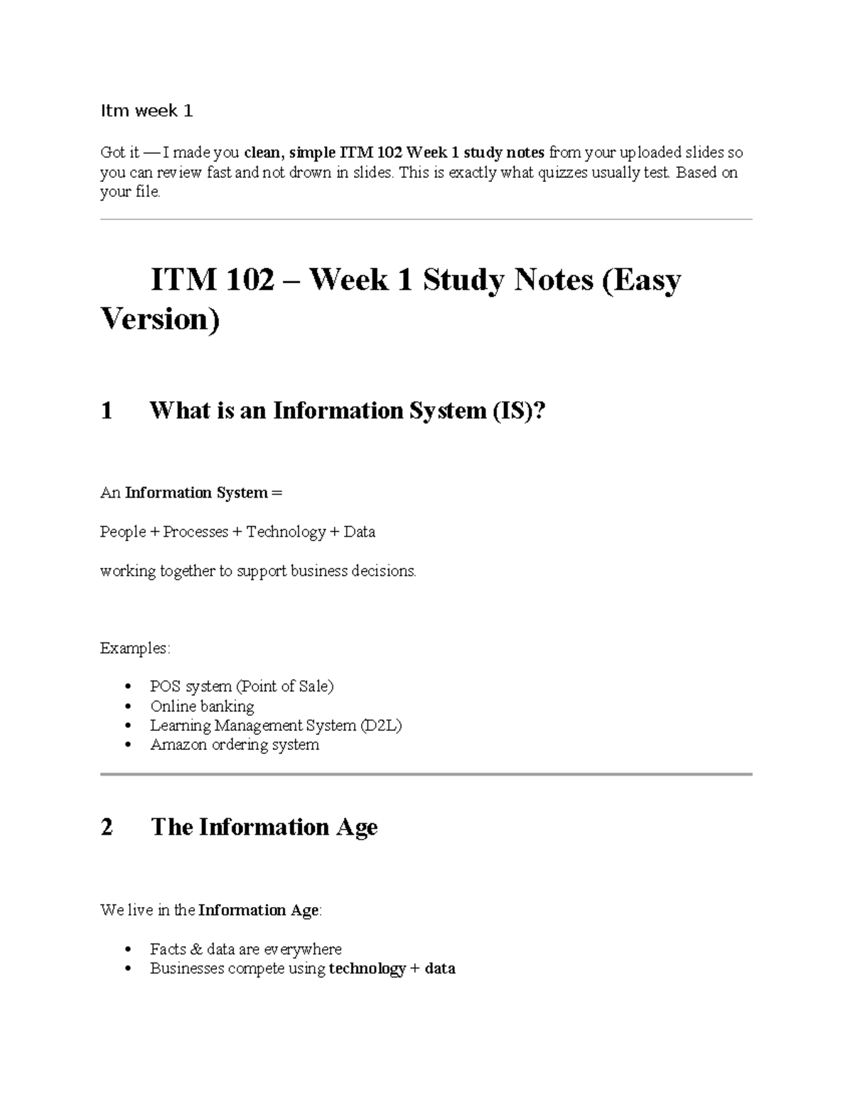 ITM 102 Week 1 Study Notes: Key Concepts & Insights - Studocu