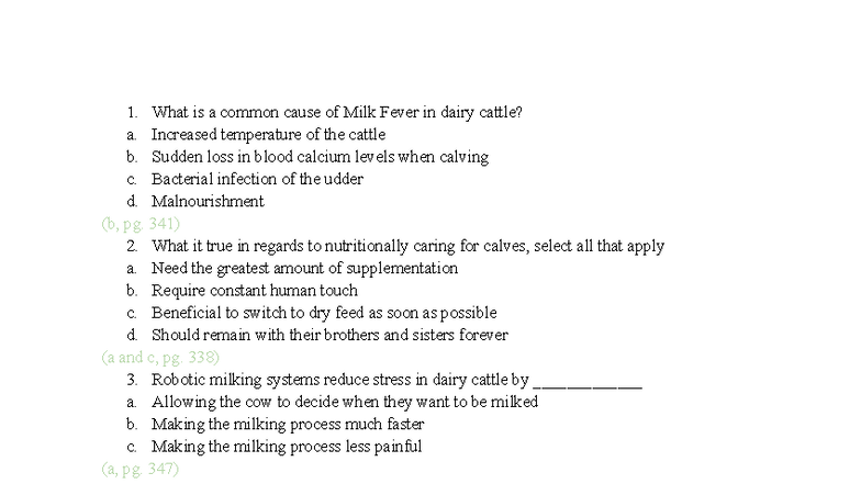 Pre-Class Quiz: Bovine Health & Nutrition Insights - Studocu