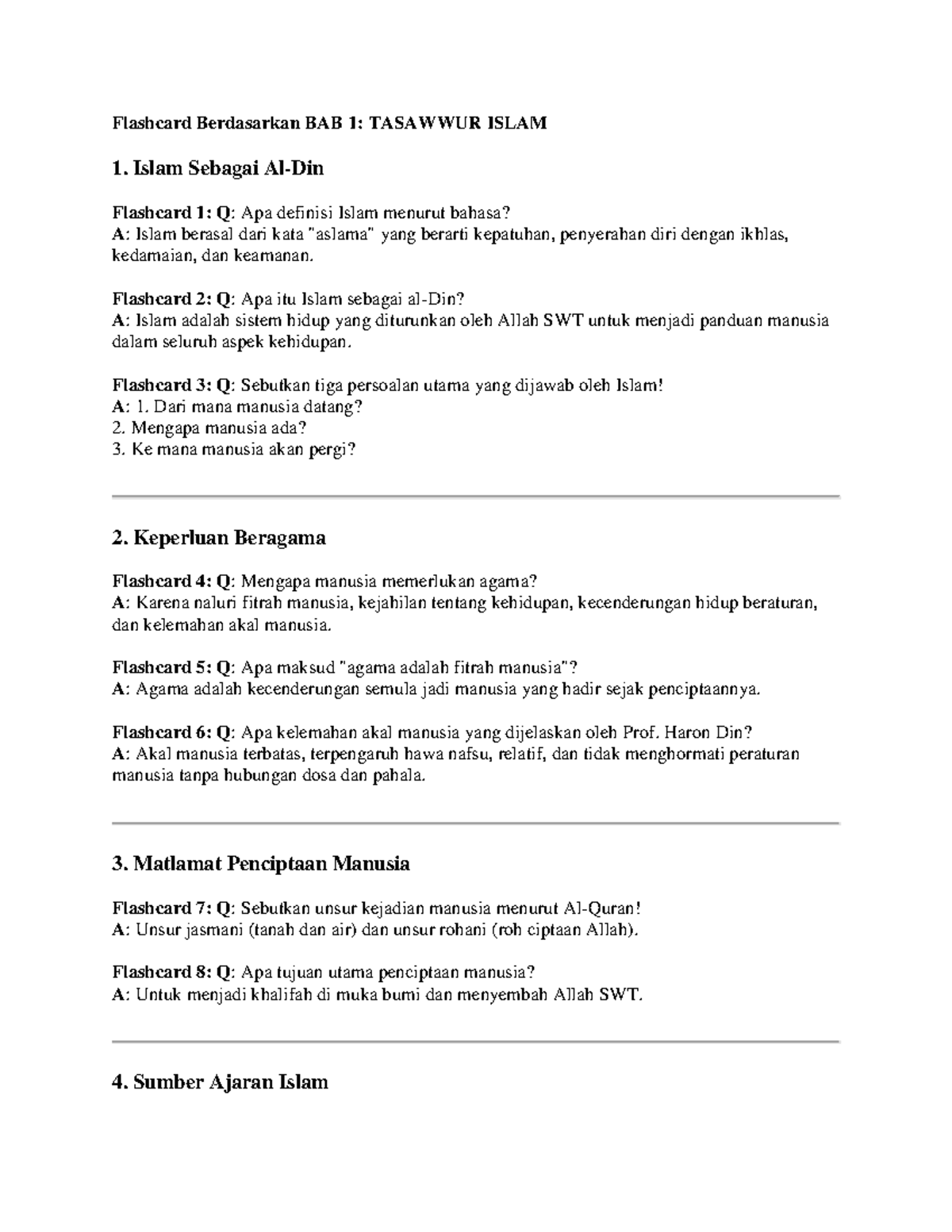 Flashcard - Islam Sebagai Al-Din Flashcard 1: Q: Apa definisi Islam ...