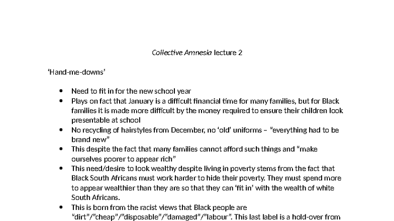 Collective Amnesia Lecture 2: Financial Struggles of Black Families ...