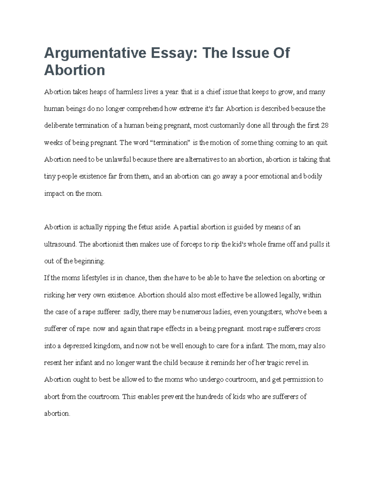 Argumentative Essay: The Ethics of Abortion Issues (ENG 101) - Studocu