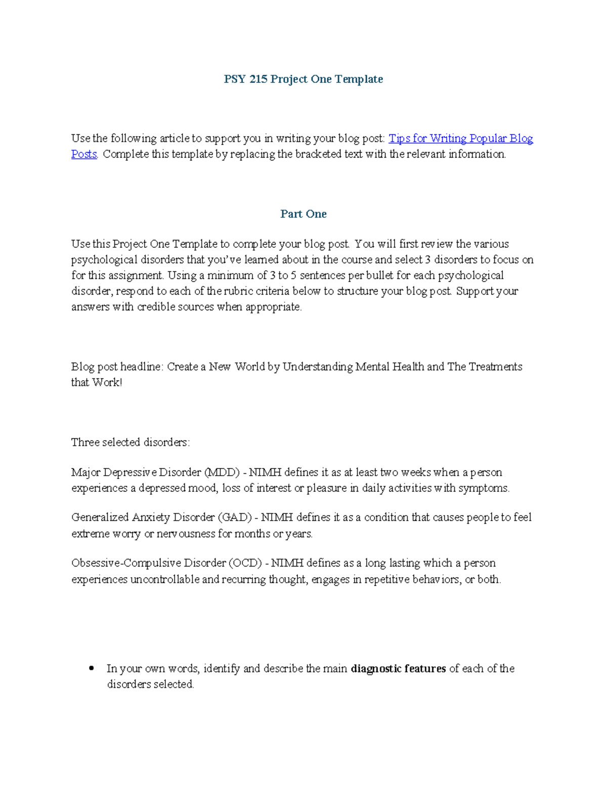 Psy 215 Final Assignment: Understanding Major Depressive Disorder and ...