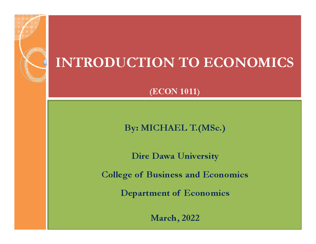 Econ 1011 (Chapter I) - education is the most - INTRODUCTION TO ECONOMICS ####### (ECON 1011) By ...