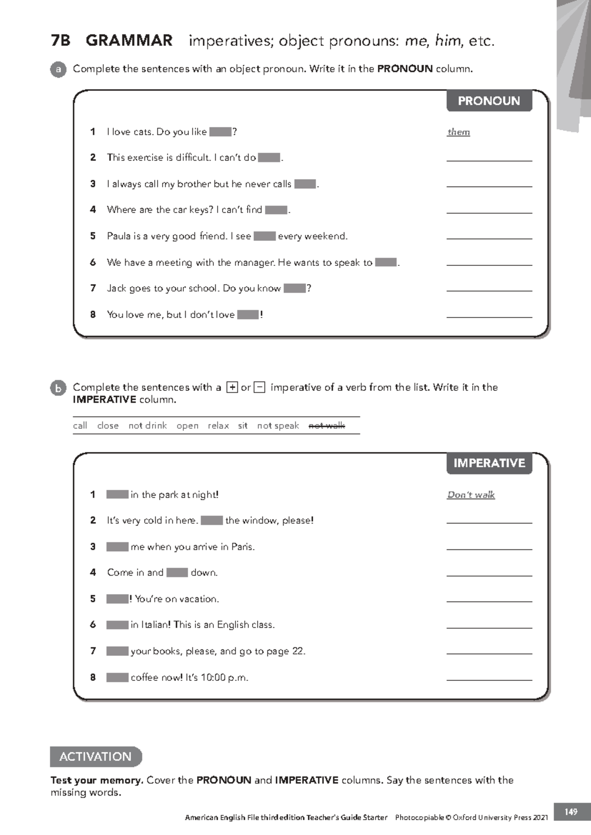AEF3e Starter Grammar 7B: Object Pronouns & Imperatives - Studocu
