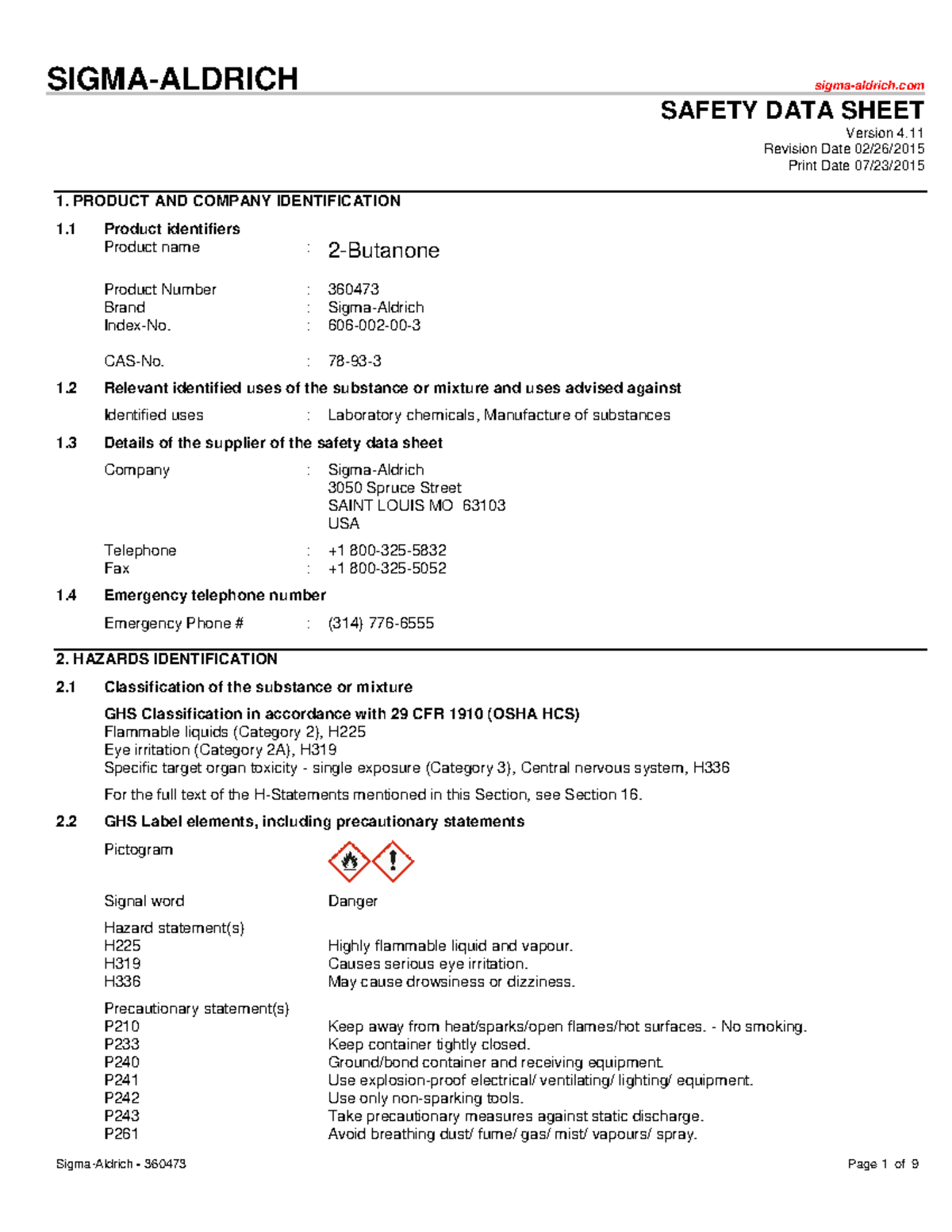 (MEK) 2-Butanone Safety Data Sheet (SDS) - Version 4, Rev. 02/26 - Studocu