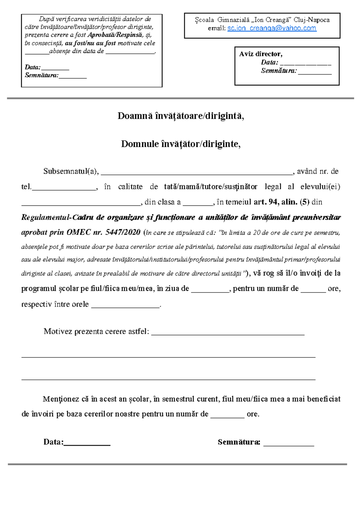 Cerere de Învoire Elevi pentru Imprimare - Clasa ____, 2023 - Studocu