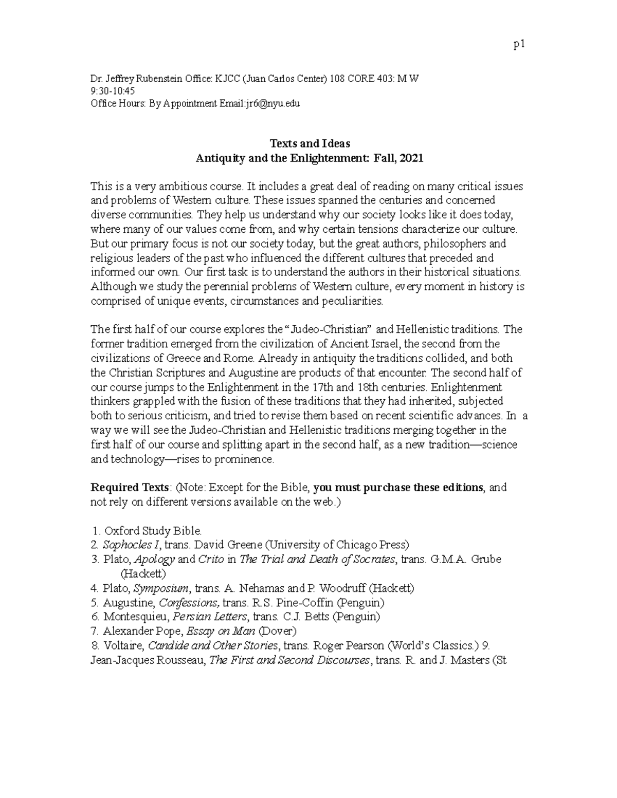 CORE 403: Texts and Ideas Syllabus - Fall 2021 - Studocu