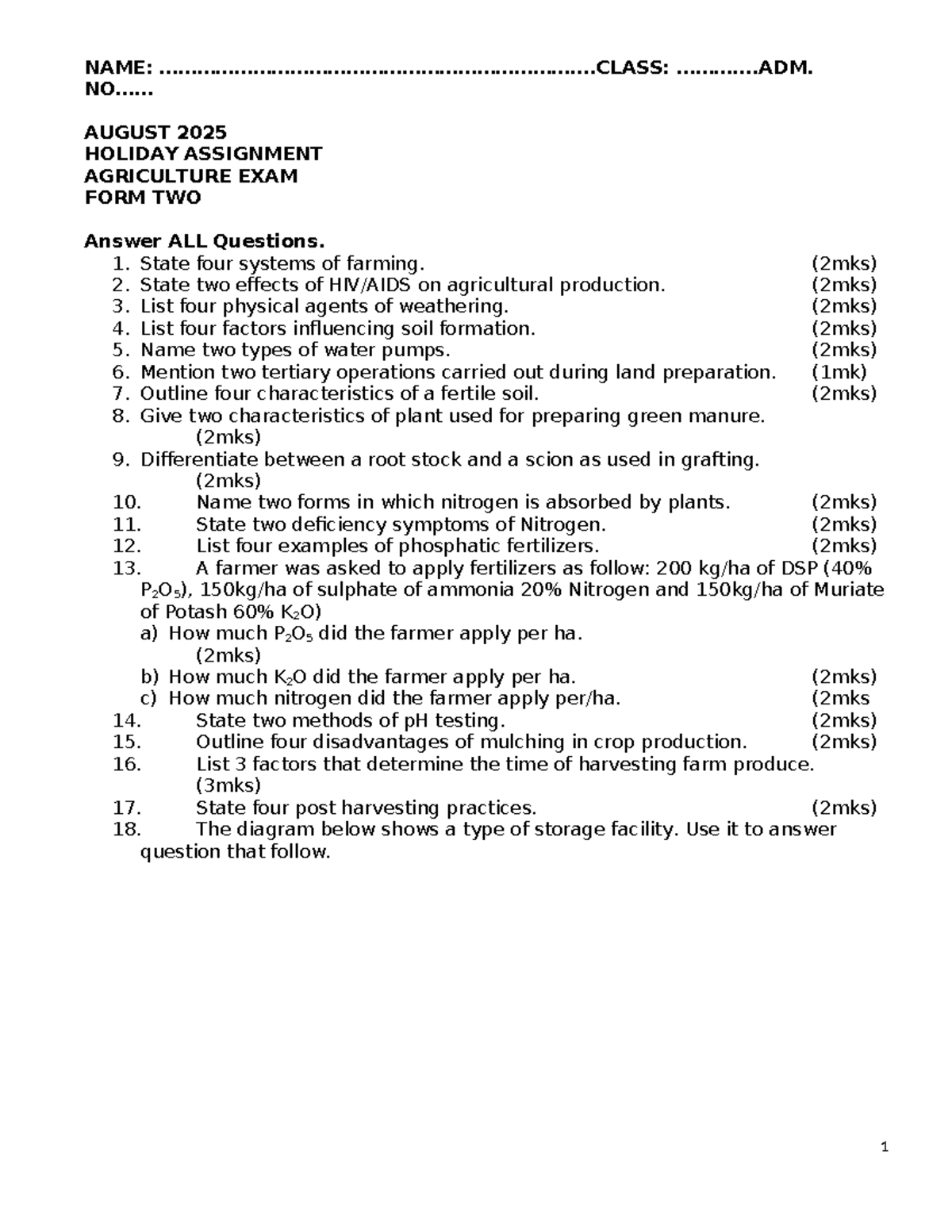 Agriculture Exam Holiday Assignment F2 - August 2025 - Studocu