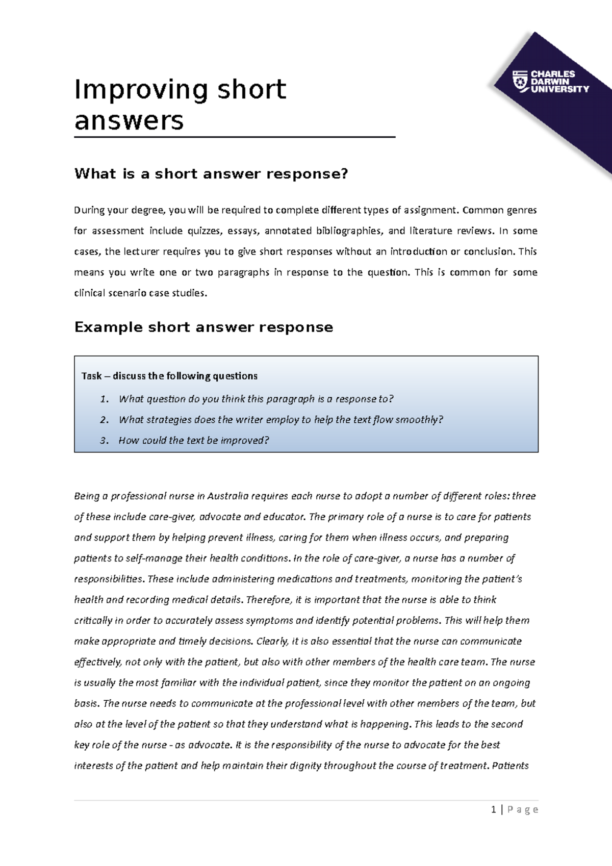 Improving short answer responses - Improving short answers What is a ...
