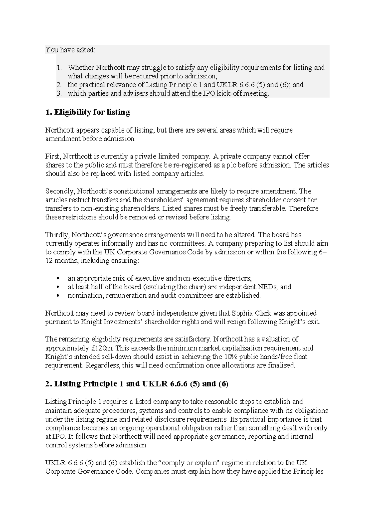 LC Apply 1 - Eligibility and Governance for Northcott's IPO - Studocu